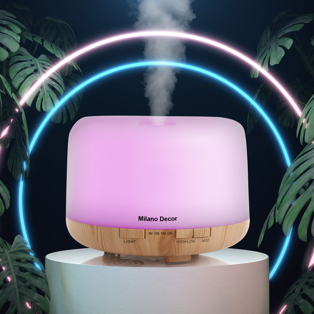 Milano Decor Mood Light Diffuser 500ml Ultrasonic Humidifier With 3 Pa ...