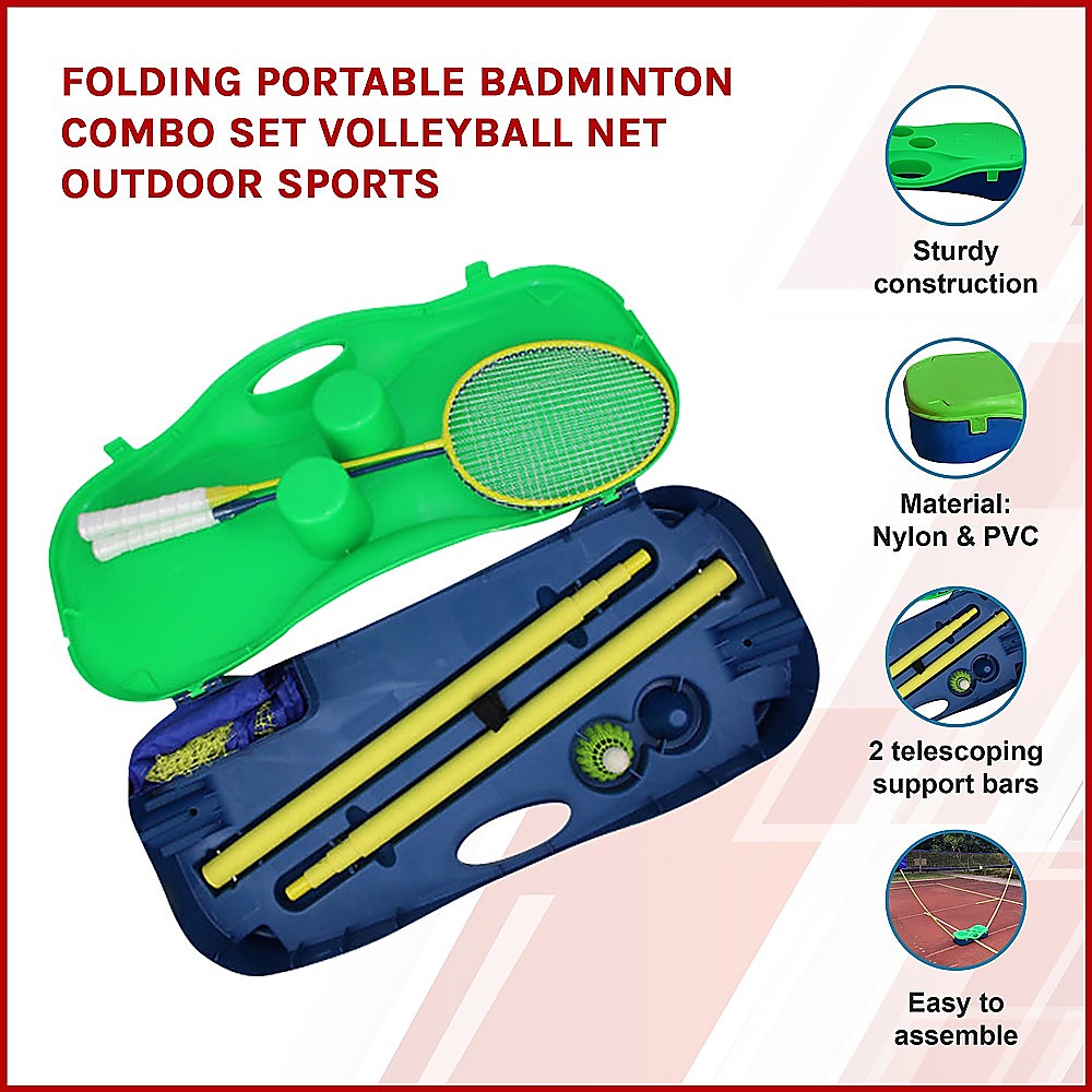 Folding Portable Badminton Combo Set Volleyball Net Outdoor Sports ...