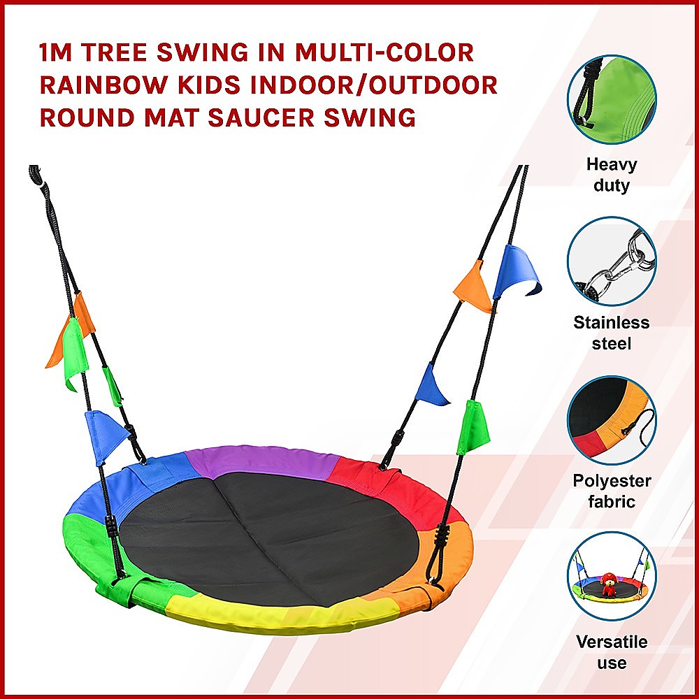 1m Tree Swing in Multi-Color Rainbow Kids Indoor/Outdoor Round Mat Sau ...