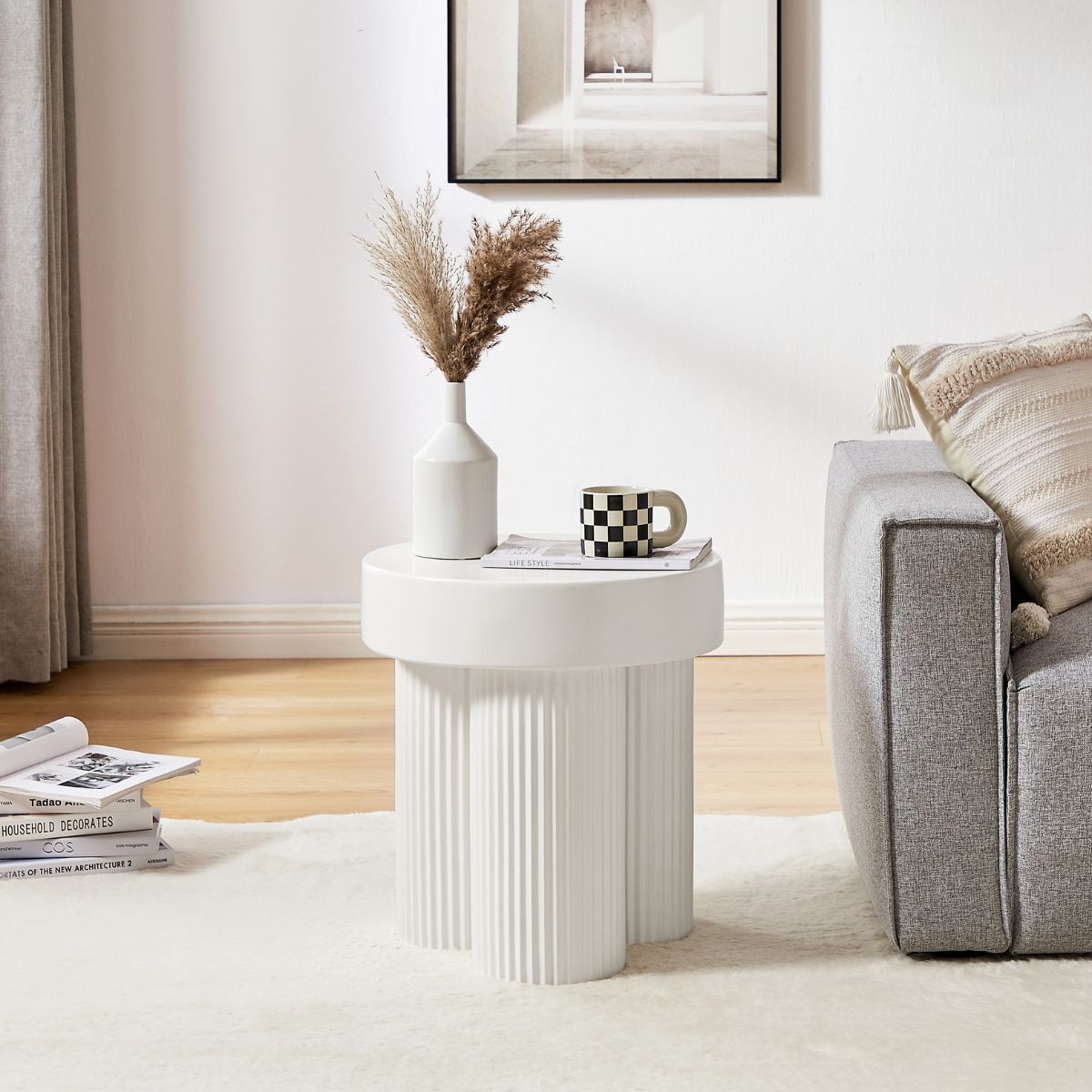 Maya Ribbed White Side Table – HearthlyHome